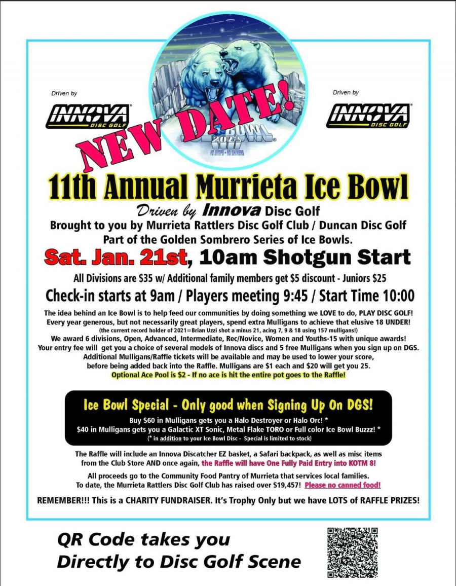 Postponed 11th Annual Murrieta Ice Bowl Driven by Innova Disc part of ...