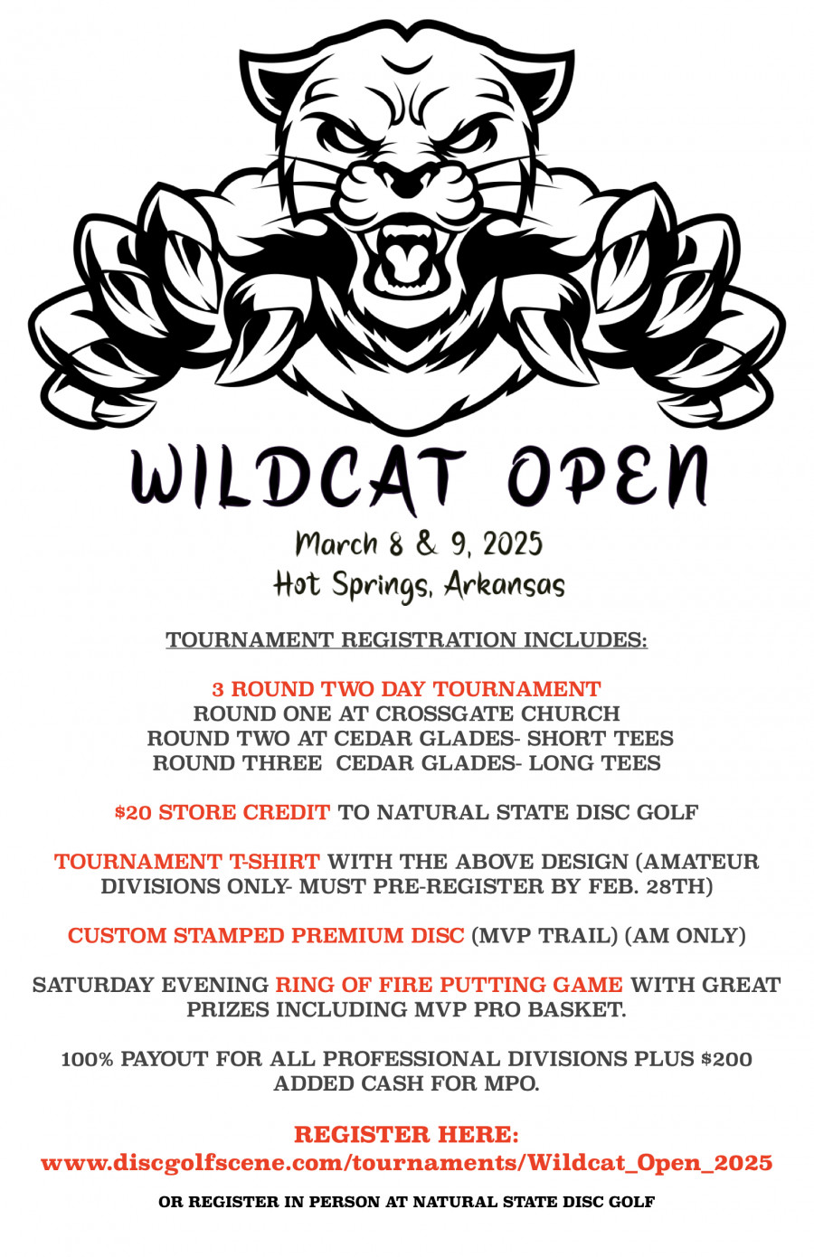 19th Annual Wildcat Open- sponsored by Natural State Disc Golf · Disc ...